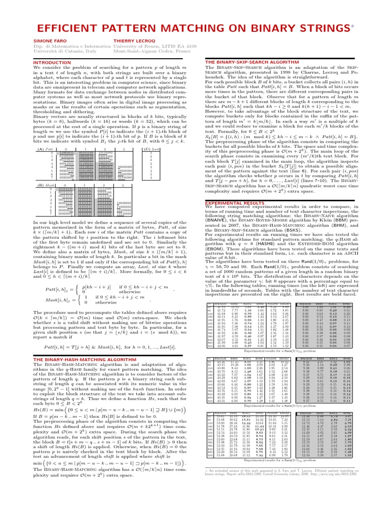 Efficient Pattern Matching On Binary Strings | PDF | Bit | Algorithms