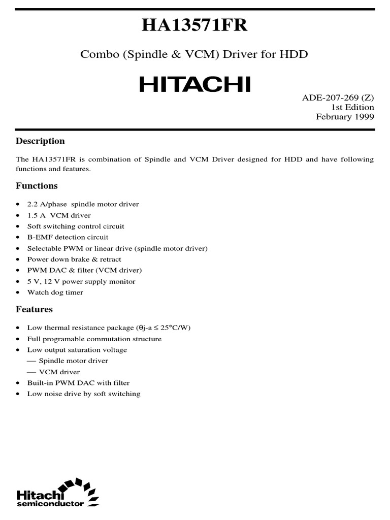HA13571FR: Combo (Spindle & VCM) Driver For HDD | PDF | Amplifier ...