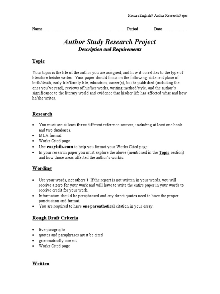 Author Study Research Project: Topic | PDF | Citation | Essays