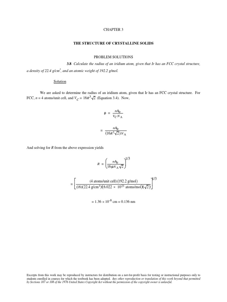 Chapter 3 in Class Problems Solutions | PDF | Crystal Structure | Density