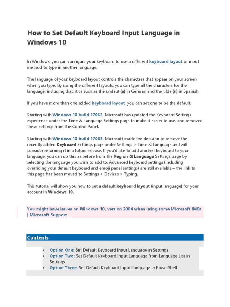 How To Set Default Keyboard Input Language in Windows 10 PDF | PDF | Computer Keyboard | Windows 10