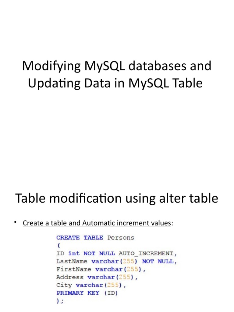 Modifying MySQL Databases and Updating Data in MySQL 3 | PDF