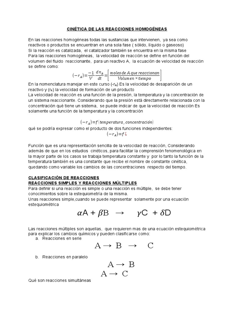 Cinetica de Las Reacciones Homogeneas | PDF | Velocidad de reacción ...
