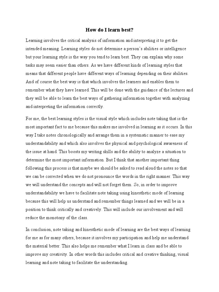 How Do I Learn Best | PDF