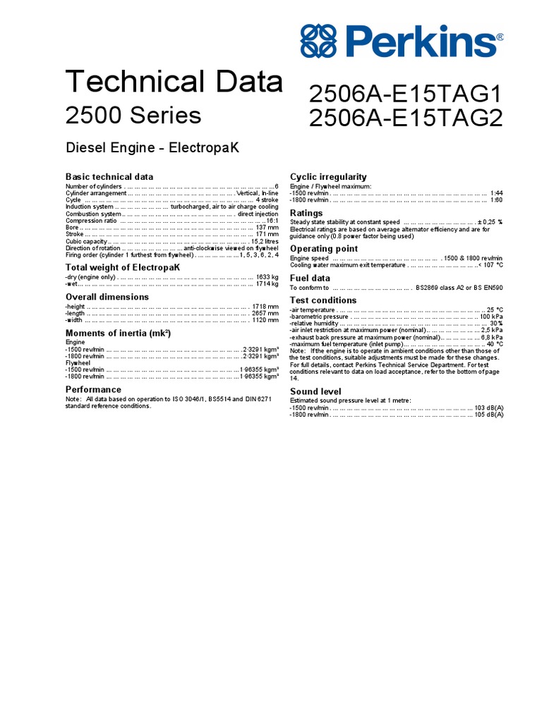 Technical Data: 2500 Series 2506A-E15TAG1 2506A-E15TAG2 | PDF | Diesel ...