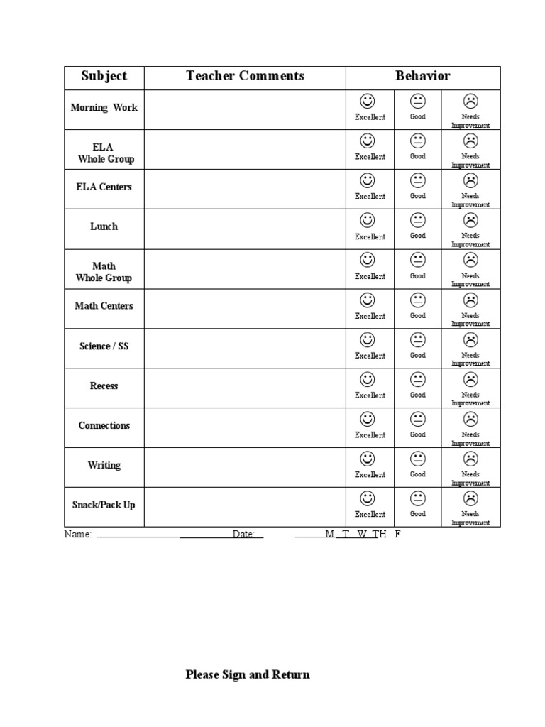 Student Progress Report Card Tracking Daily Behavior and Academic ...