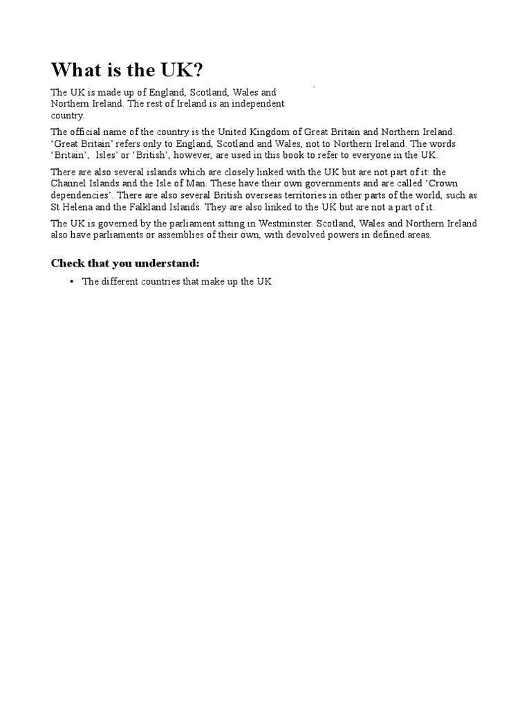 What Is The UK?: Check That You Understand | PDF | Travel | History