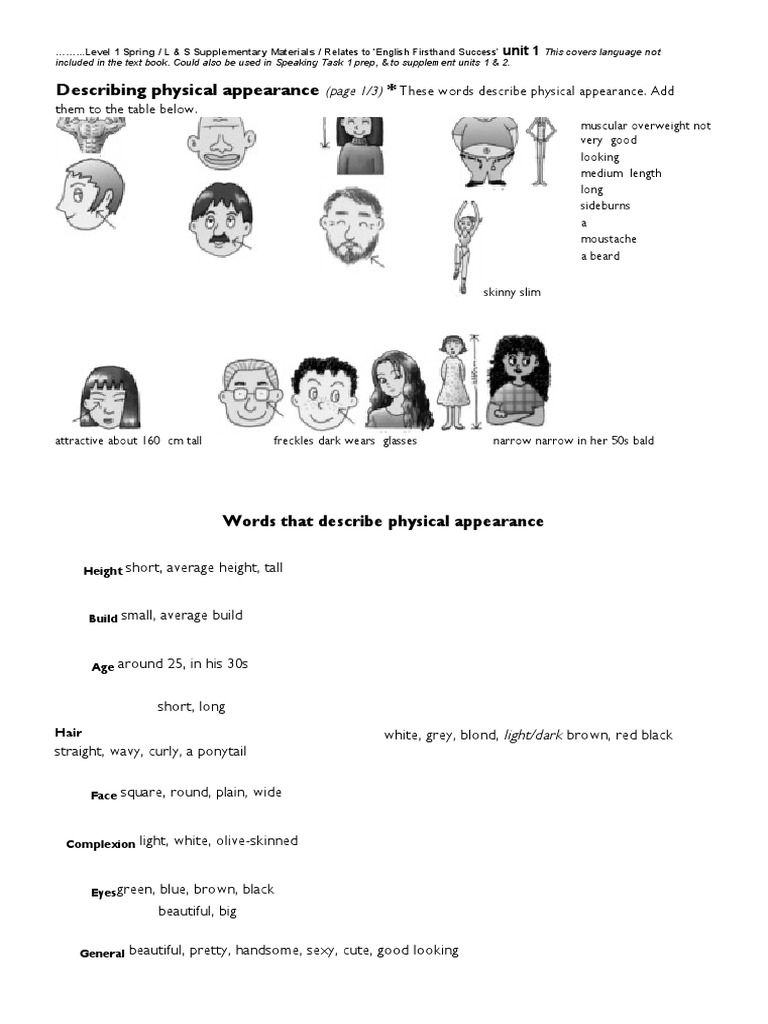 Describing Physical Appearance : These Words Describe Physical ...