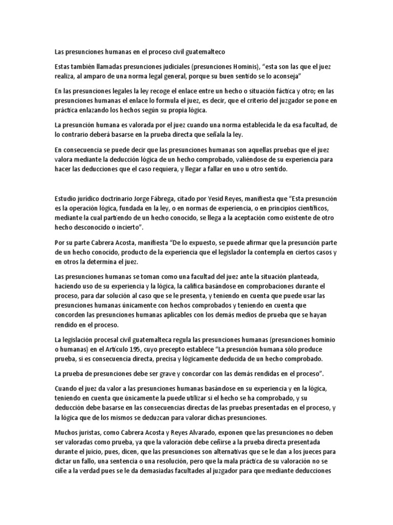 Presunciones humanas en derecho civil | PDF | Evidencia (ley) | Juez