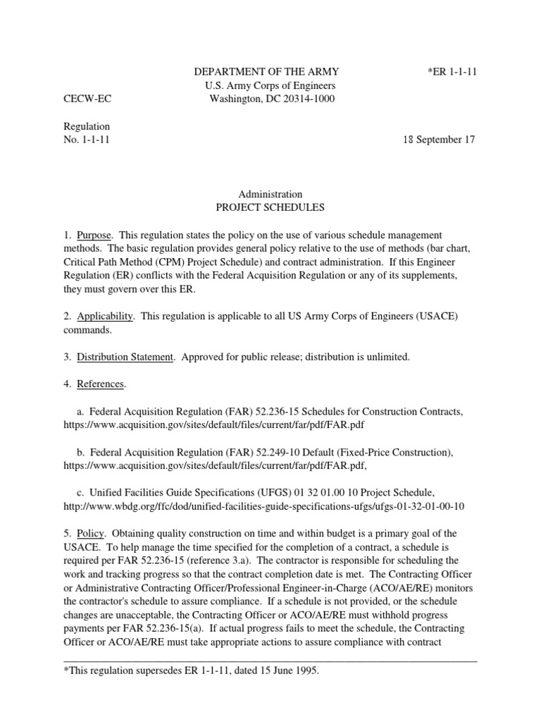 USACE Project Schedule Policy | PDF | United States Army Corps Of ...