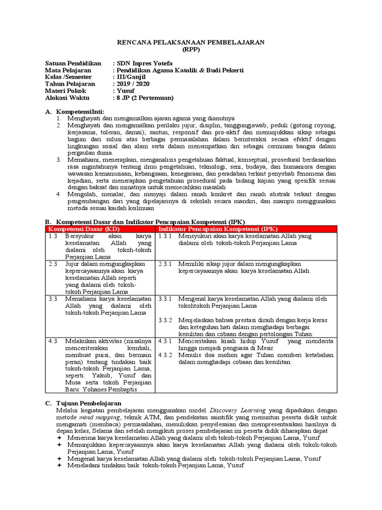 RPP 4 Kisah Yusuf HH | PDF | Karier & Perkembangan | Kesehatan Holistik