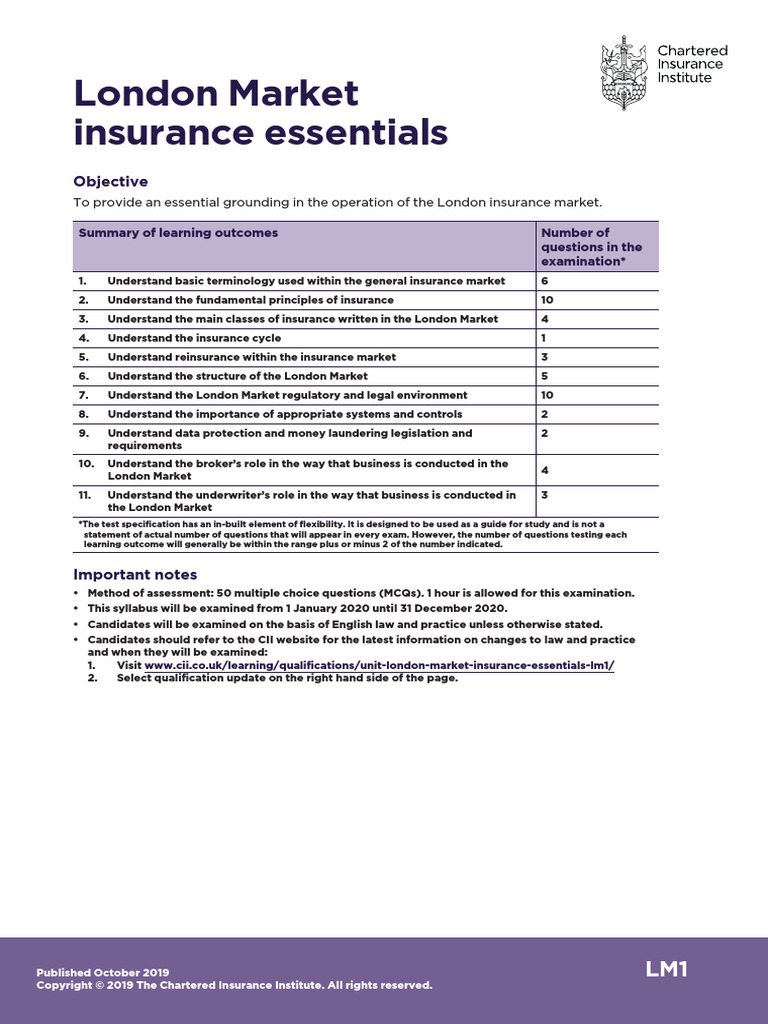 London Market Insurance Essentials: Objective | PDF | Insurance ...