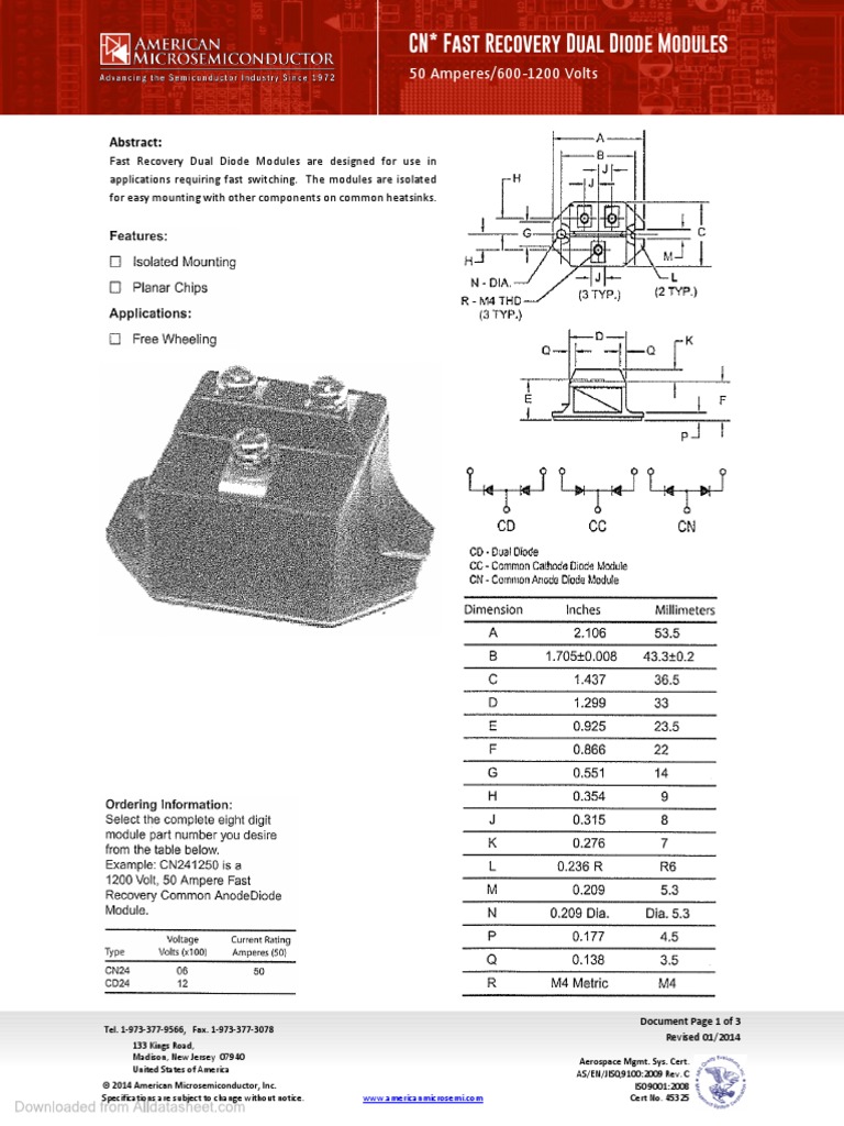 CN Fast Recovery Dual Diode Modules: 50 Amperes/600-1200 Volts | PDF ...