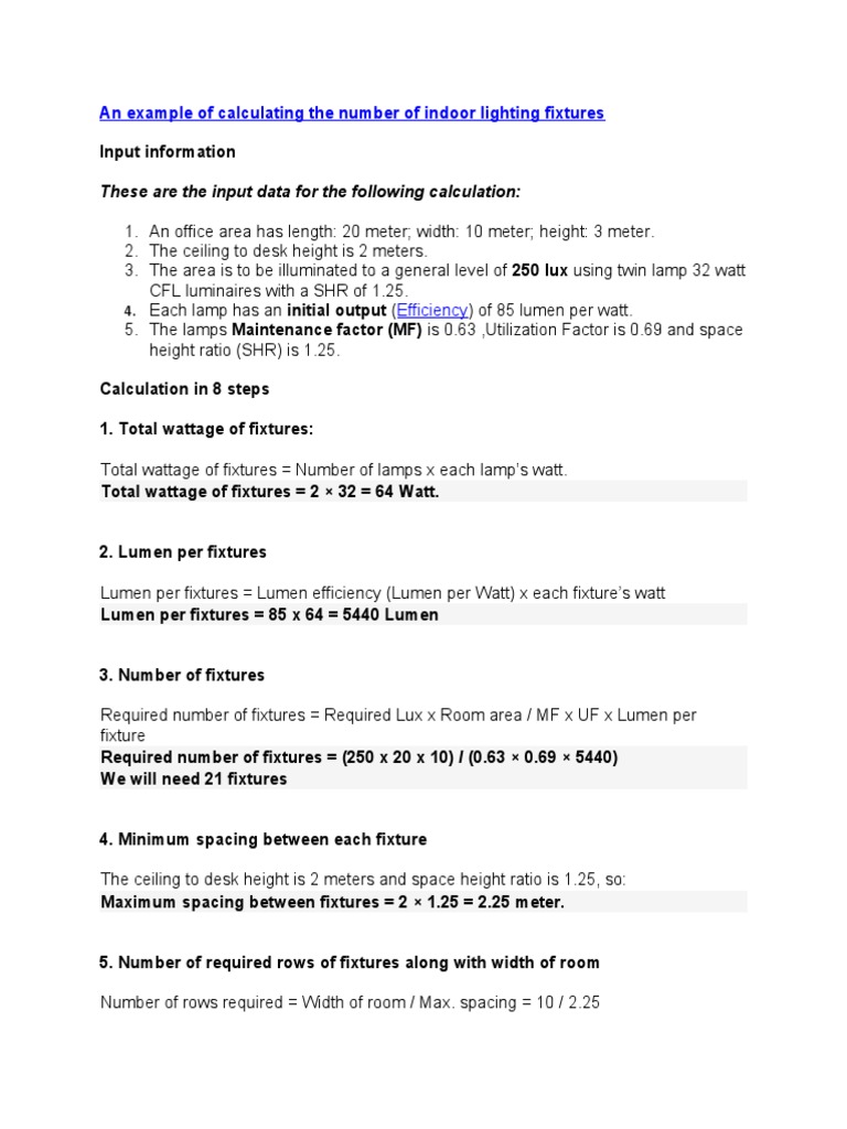 Indoor Lighting Fixture Calculation Guide | PDF
