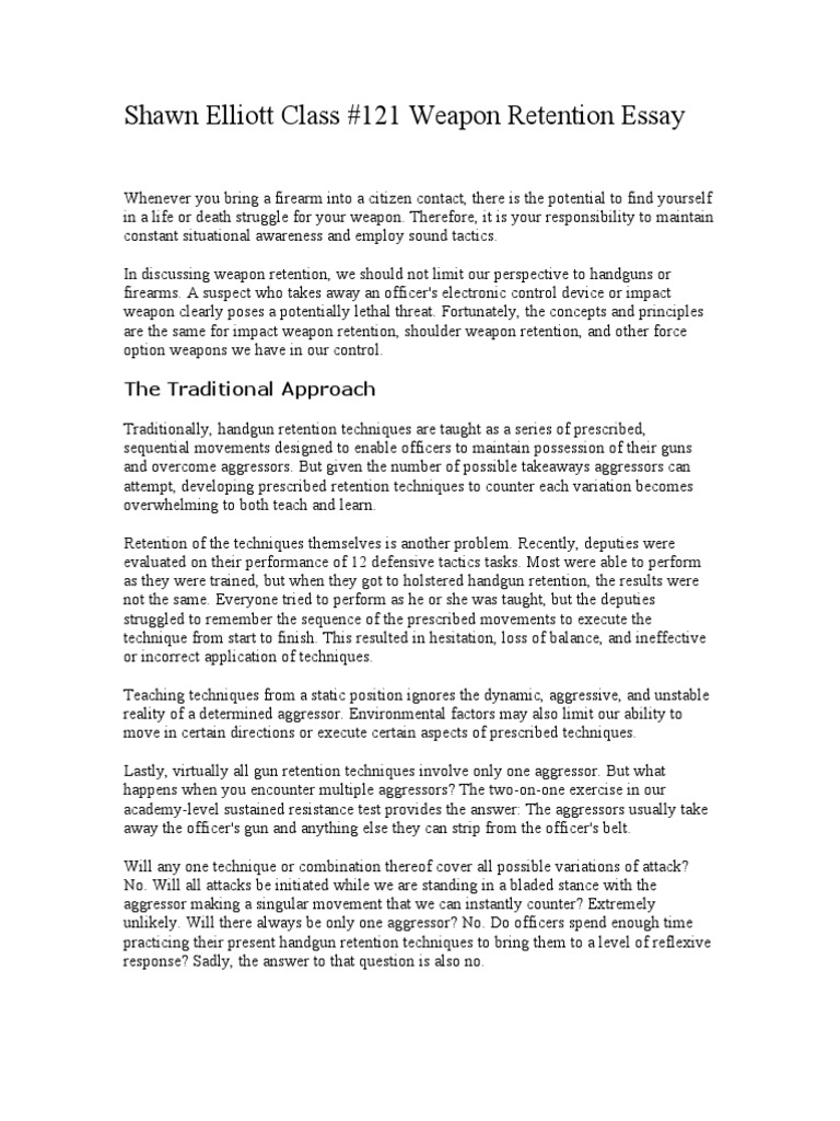 Shawn Elliott Class #121 Weapon Retention Essay: The Traditional ...