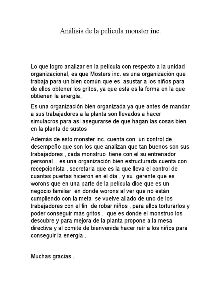 Análisis de La Película Monster Inc | PDF