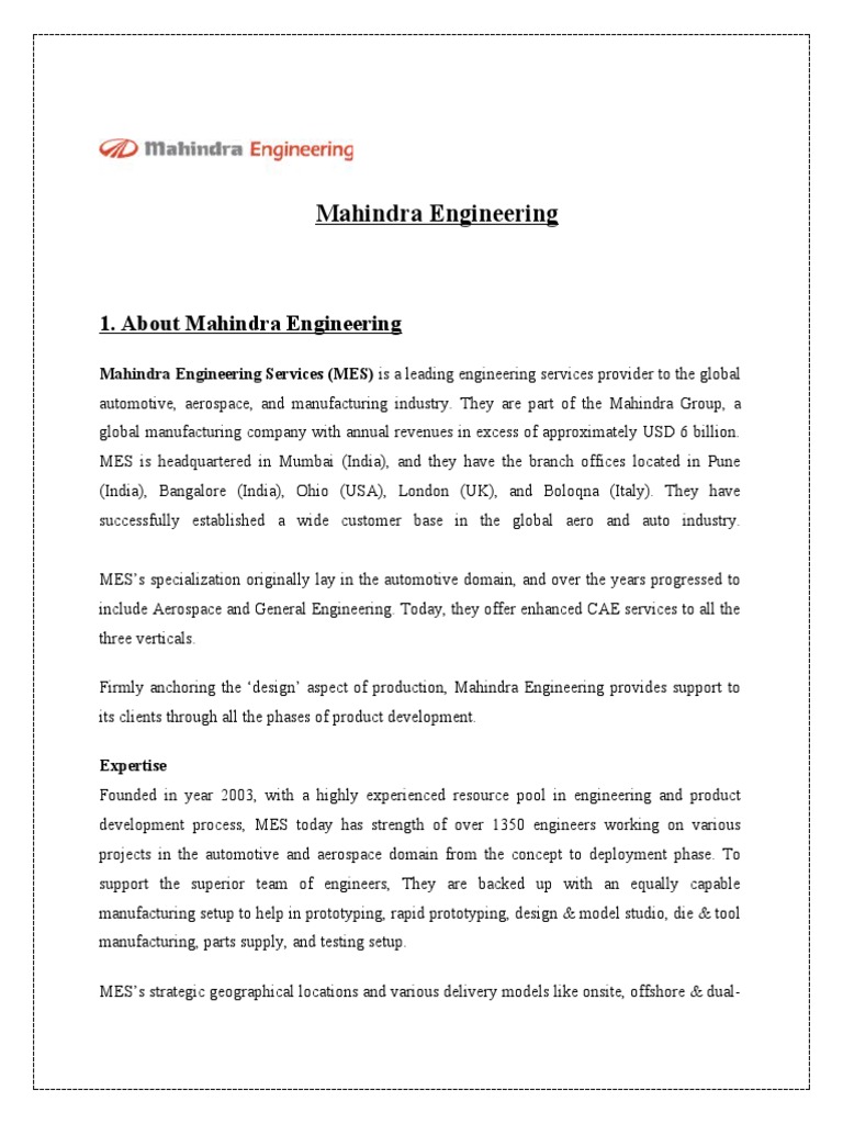 Mahindra Engineering Services Overview | PDF | Engineering