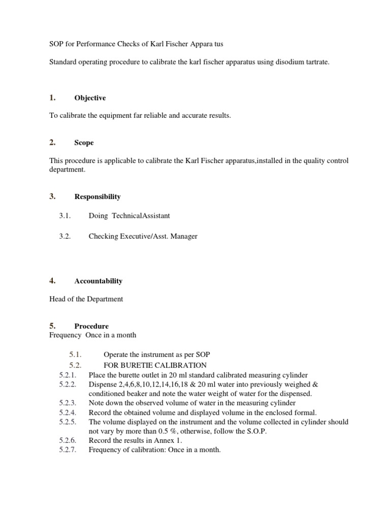 1 Sop Karl Fischer 1 | PDF | Calibration | Weight