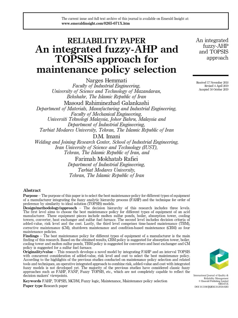 An Integrated Fuzzy AHP and TOPSIS Appro PDF | PDF | Fuzzy Logic | Risk