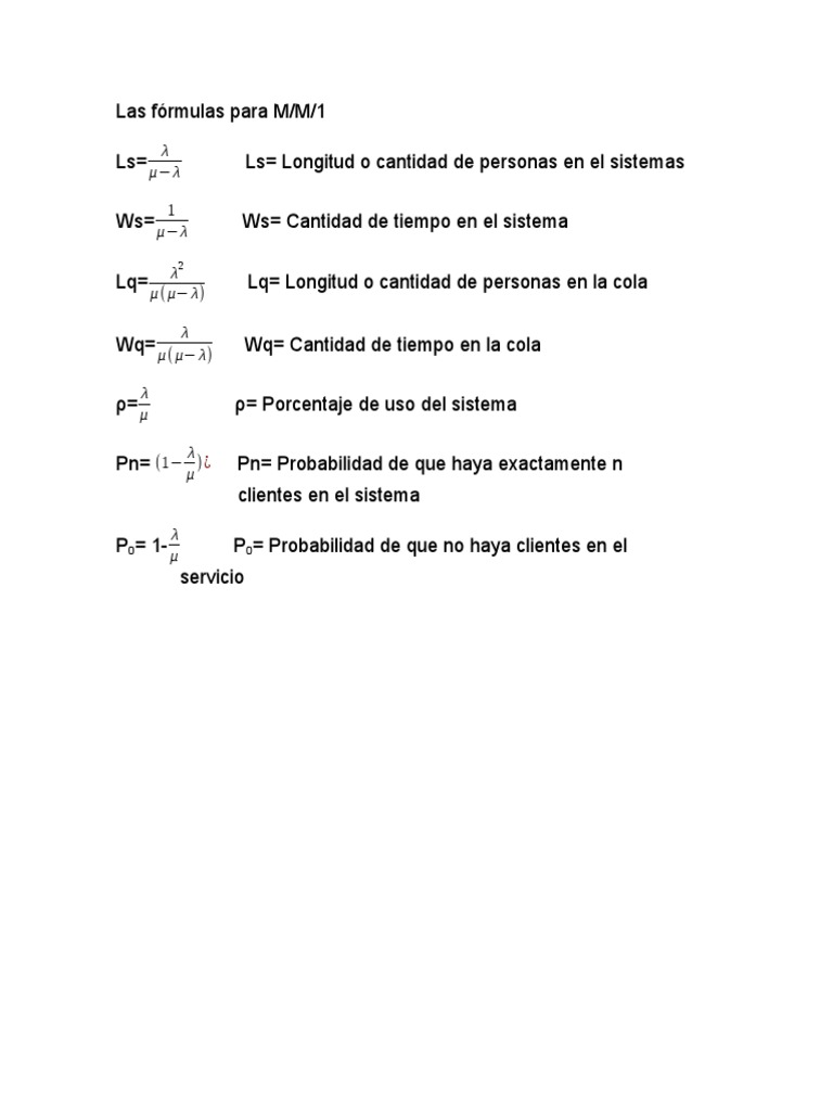 Fórmulas mm1 | PDF | Métodos y materiales de enseñanza