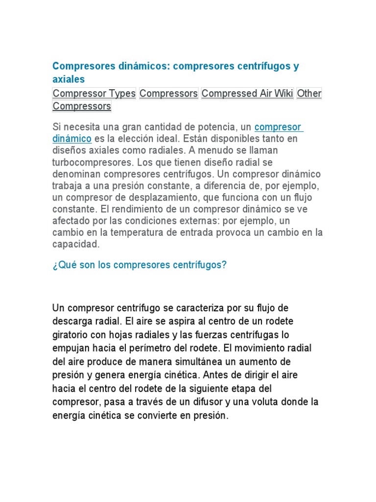 Compresores Dinámicos: Centrífugos y Axiales | PDF | Engranaje | Presión