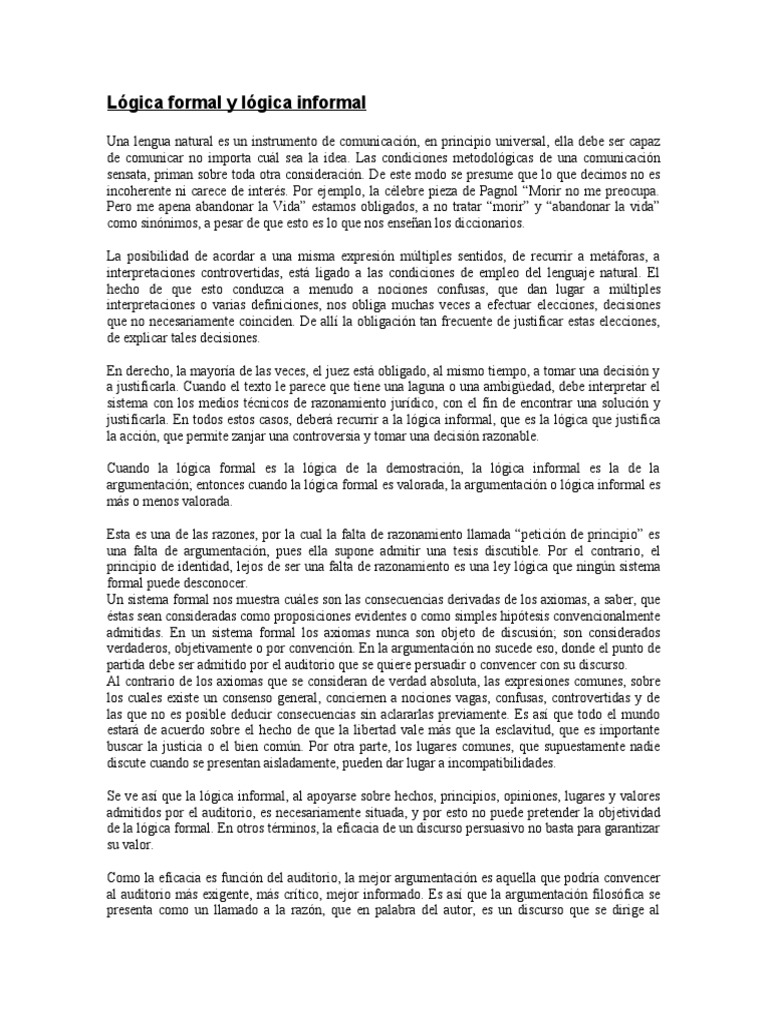 Lógica Formal y Lógica Informal | PDF | Axioma | Razón