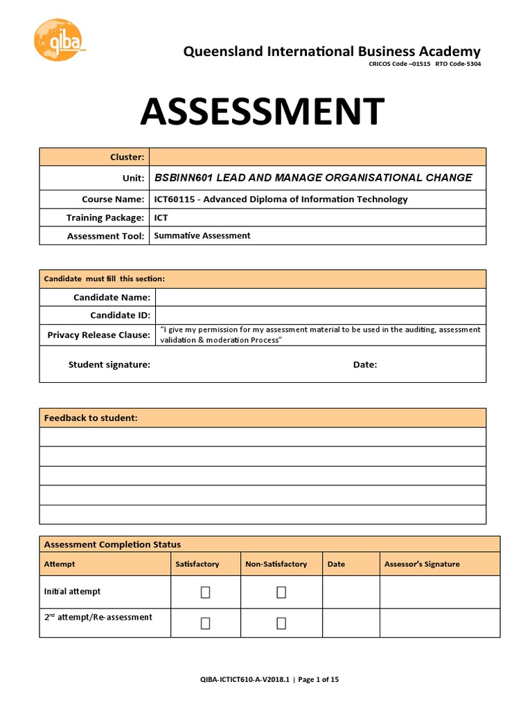 Assessment BSBINN601 2 of 3 QIBA V2 | PDF | Change Management | Employment