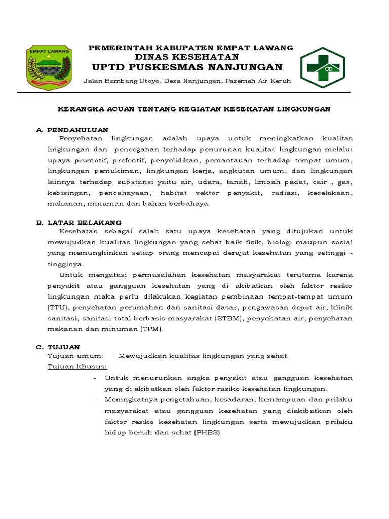 Kerangka Acuan Kegiatan Kesehatan Lingkungan | PDF