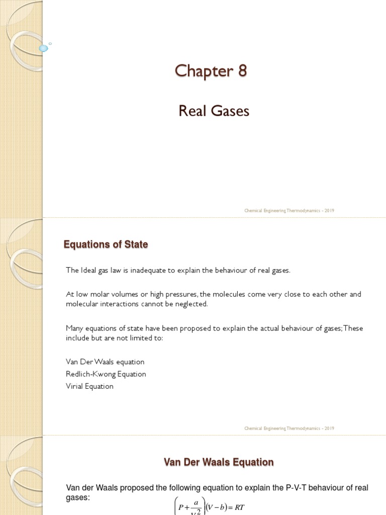 An Analysis of Equations of State for Real Gases Including the Van Der ...