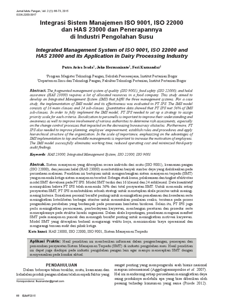 Integrasi Sistem Manajemen ISO 9001, ISO 22000 Dan HAS 23000 Dan ...