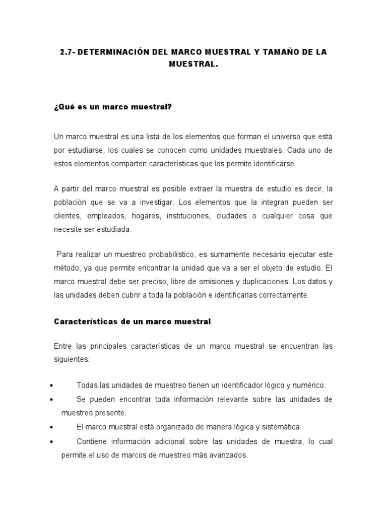 2.7 - Marco Muestral y Tamaño de La Muestra | PDF | Muestreo ...