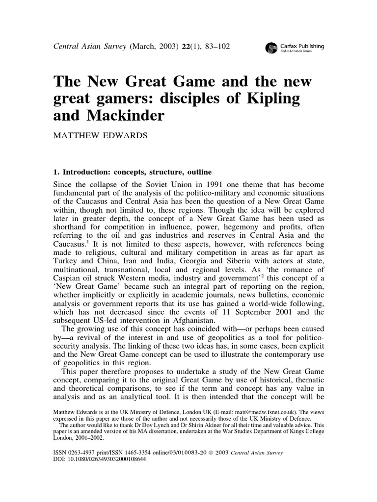 New Great Game | PDF | Geopolitics | Russian Empire