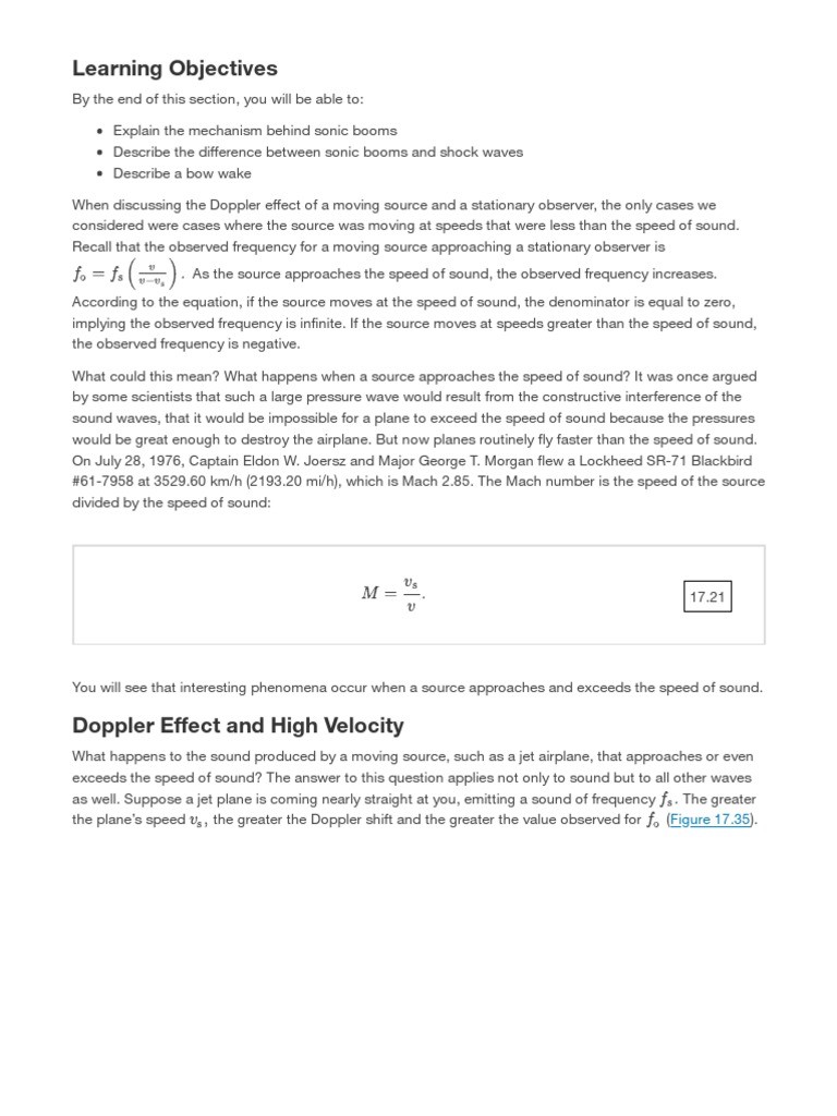Learning Objectives: Explain Sonic Booms and Bow Wakes | PDF | Waves ...