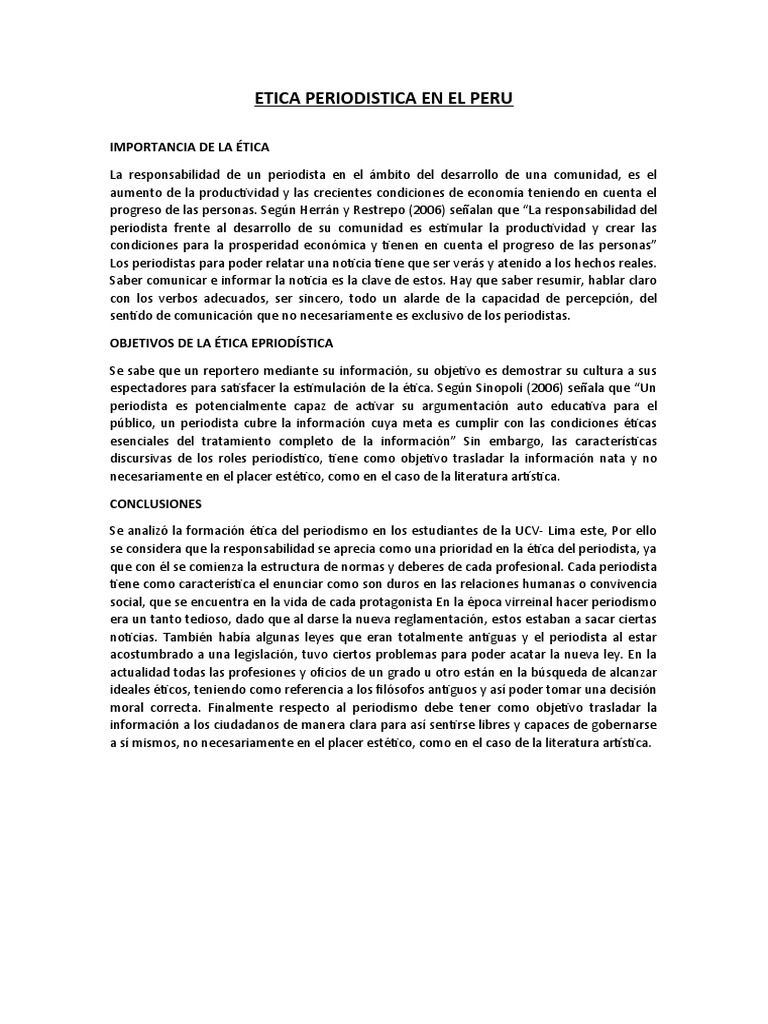 Etica Periodistica en El Peru | PDF | Periodismo | Periodista