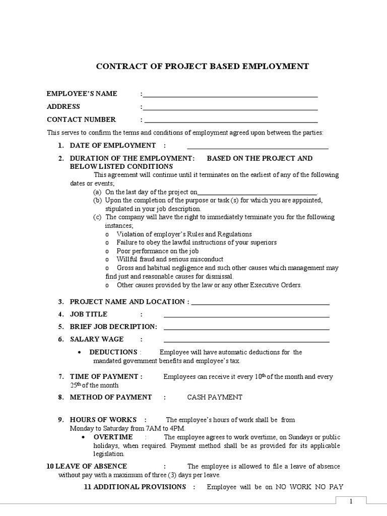 Project-Based Employment Terms | PDF | Overtime | Employment
