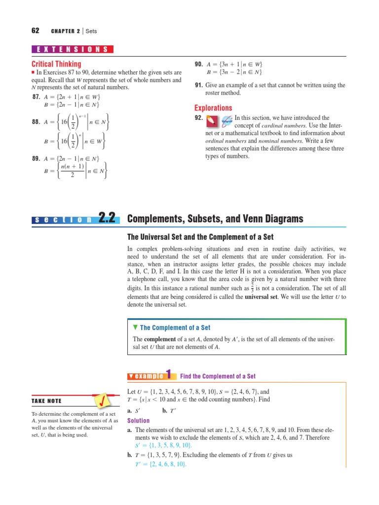 Complements, Subsets, and Venn Diagrams: Extensions | PDF | Set ...