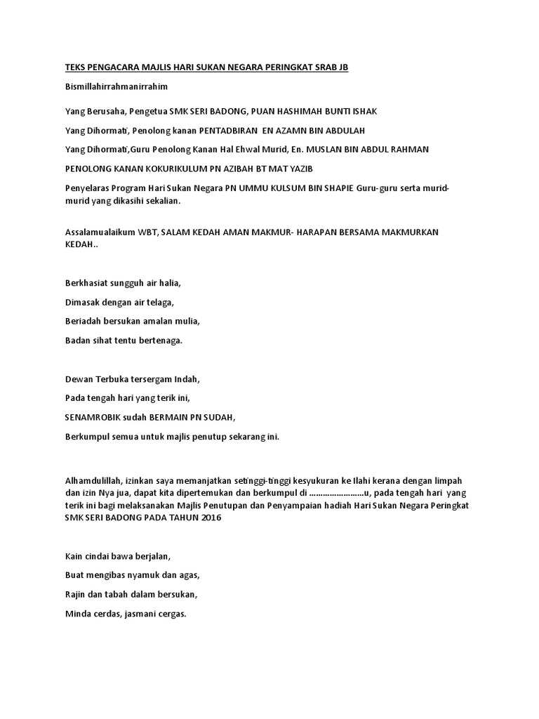 Teks Hari Sukan Negara Pdf