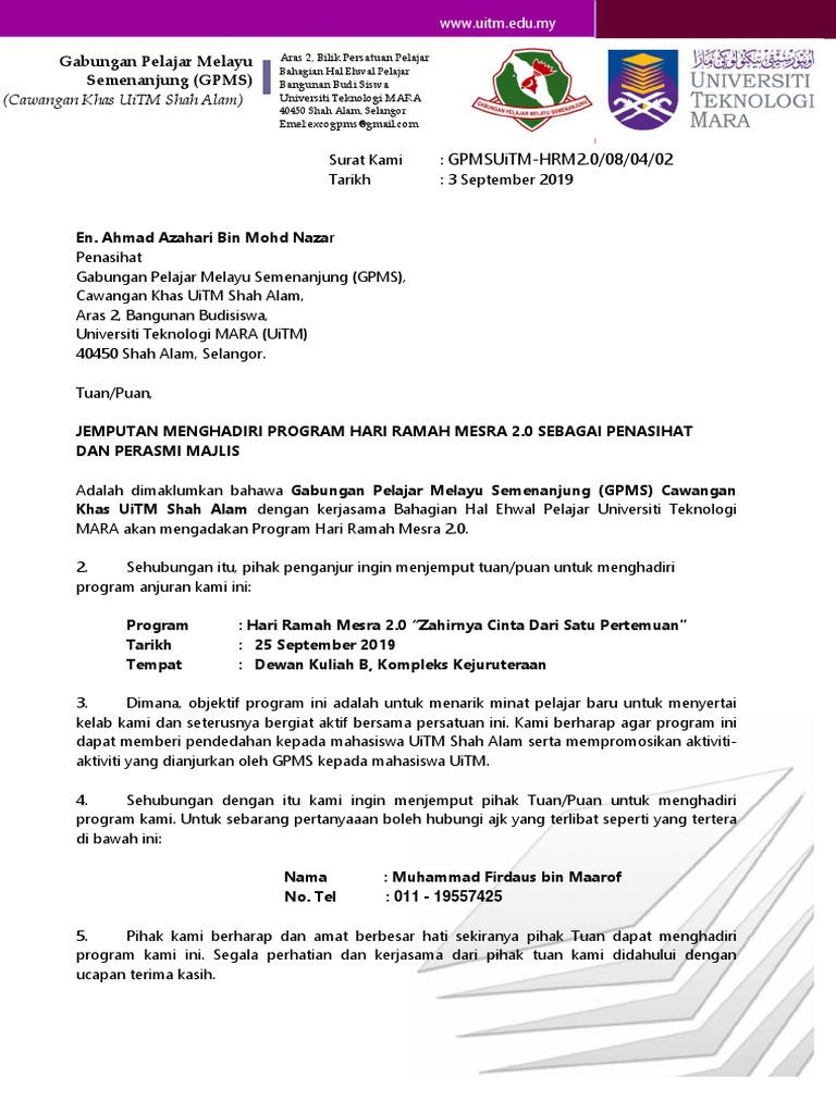 Surat Jemputan Abg Joe HRM 2.0 PDF | PDF