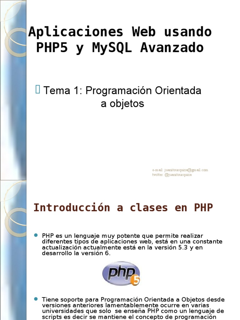 Aplicaciones Web Usando PHP5 y MySQL AVANZADOv1 | PDF | Objeto (informática) | Programación ...