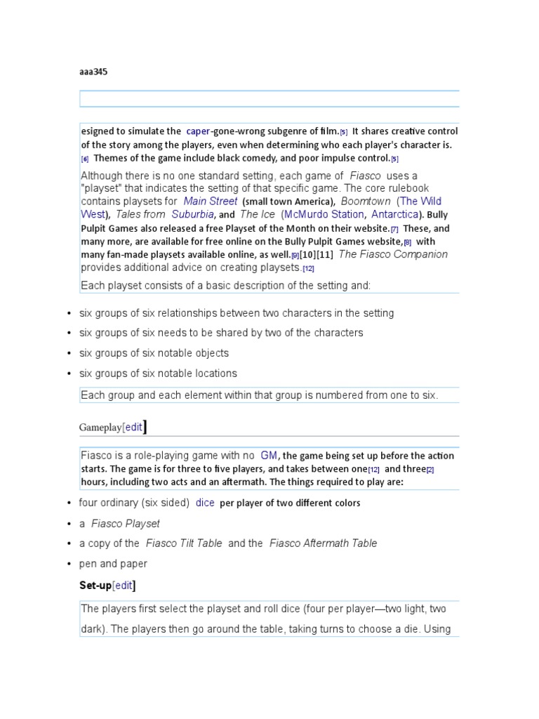 Fiasco RPG Game Review | PDF | Role Playing Games | Leisure Activities