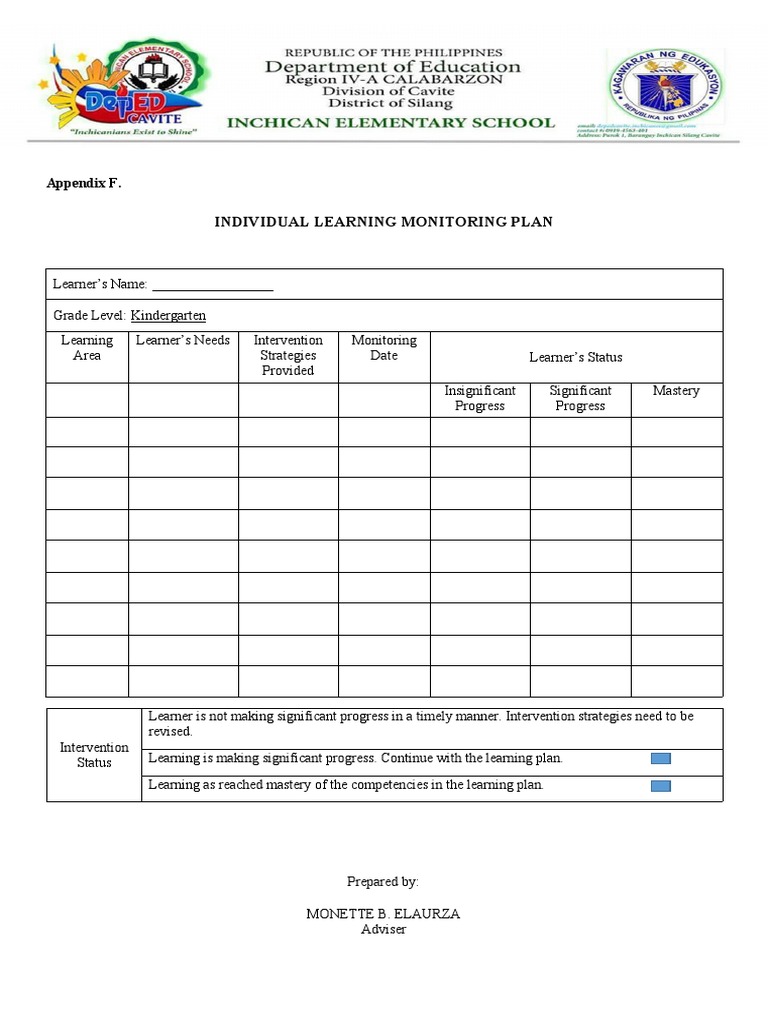 Individual Learning Monitoring Plan | PDF