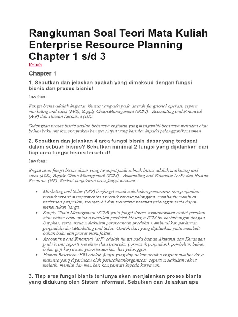 Rangkuman Soal Teori Mata Kuliah ERP | PDF