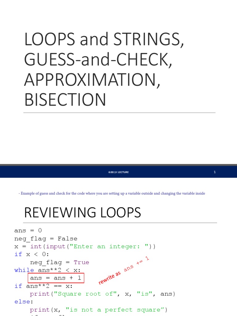 Loops And Strings Guess And Check Approximation Bisection Download Free Pdf String