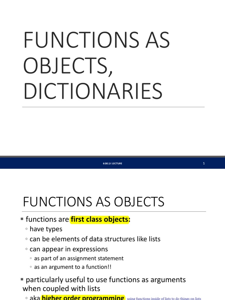 Functions As Objects, Dictionaries | PDF | Database Index | Theoretical Computer Science