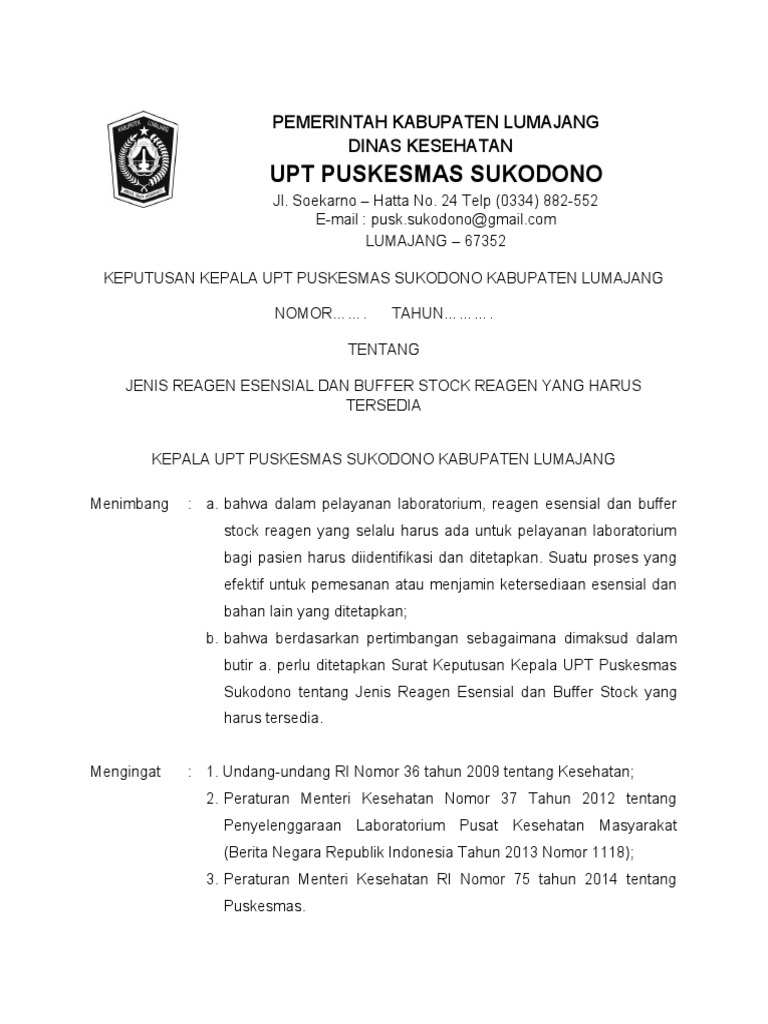 SK Jenis Reagen Esensial Dan Buffer Stock 2018 | PDF