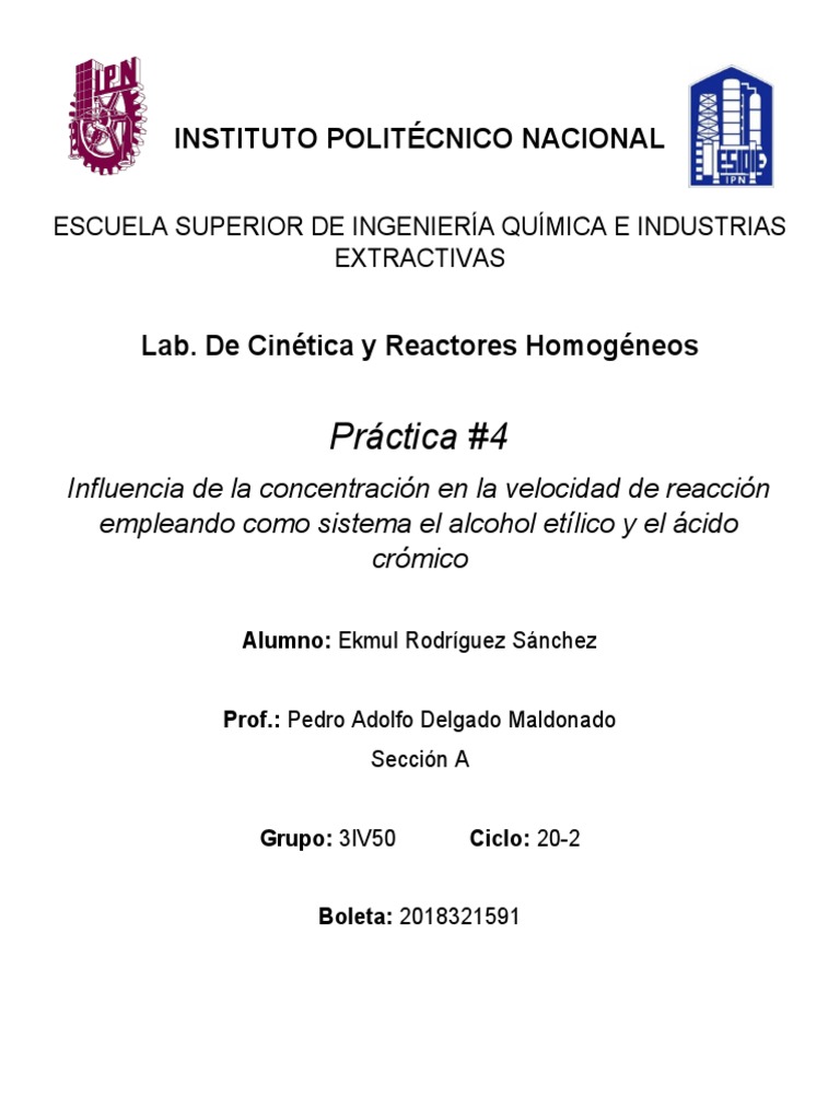 Practica 4 Lab. Cinetica y Reactores Homogeneos | PDF