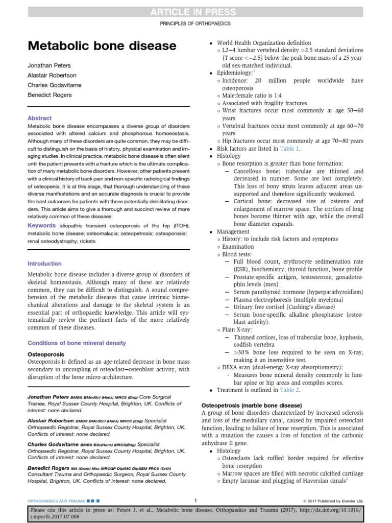 Metabolic Bone Disease | PDF | Bone | Osteoporosis