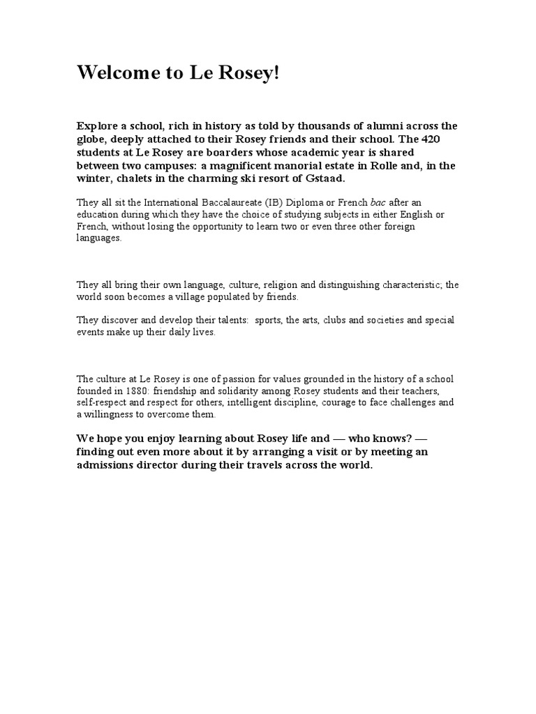 Welcome To Le Rosey! | PDF