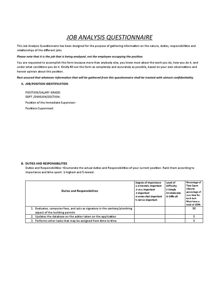 Job Analysis Questionnaire | PDF | Engineer | Engineering