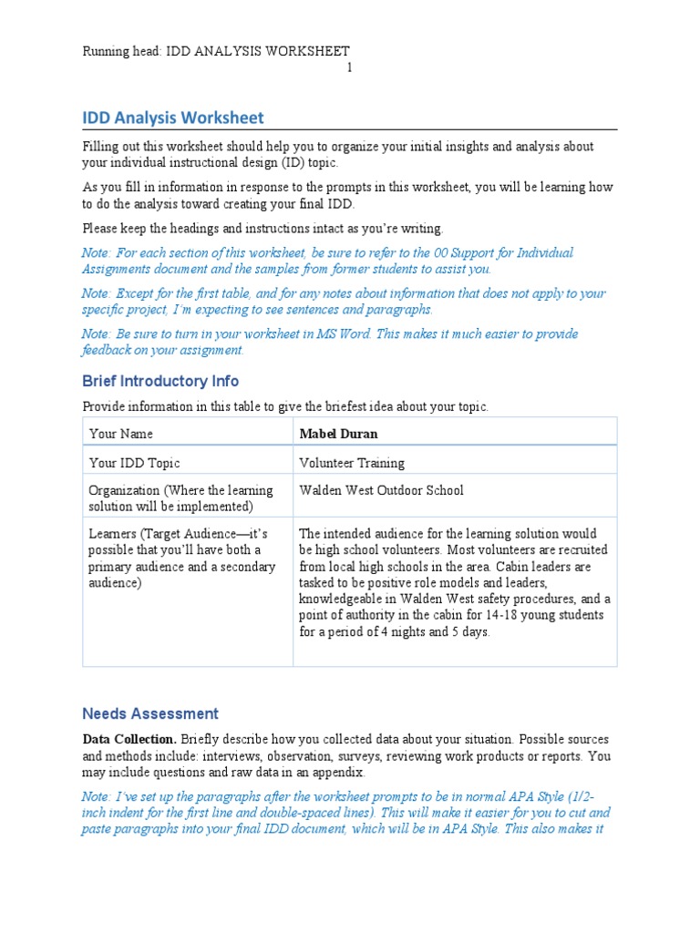 05 Idd Analysis Worksheet | PDF | Educational Technology | Learning